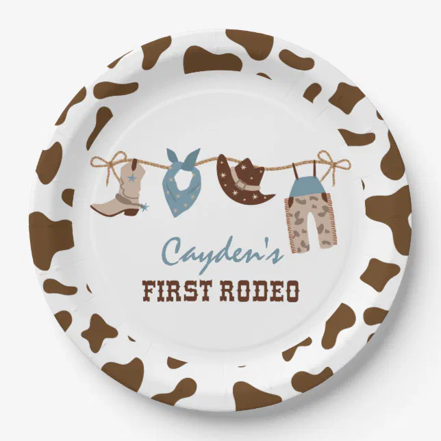First Rodeo Western Cowboy 1st Birthday Paper Plat Paper Plates | Zazzle