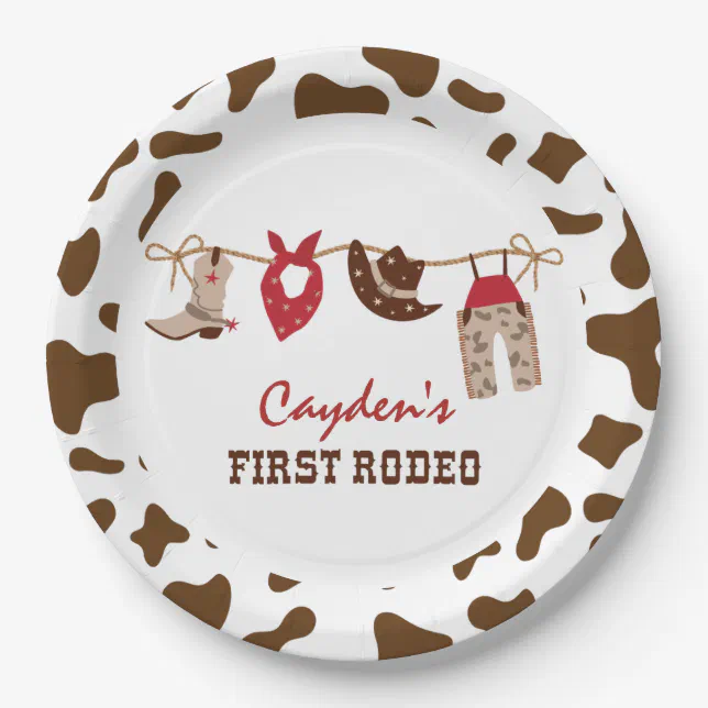 First Rodeo Western Cowboy 1st Birthday Paper Plates | Zazzle