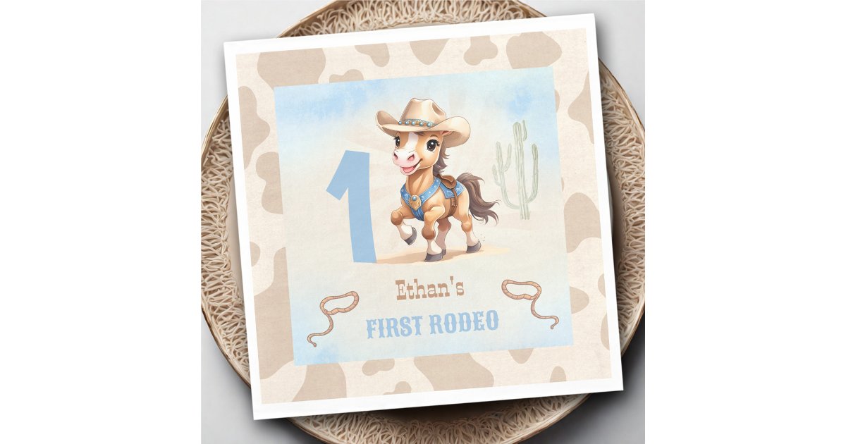 First Rodeo Western Cowboy Birthday Boy Napkins | Zazzle