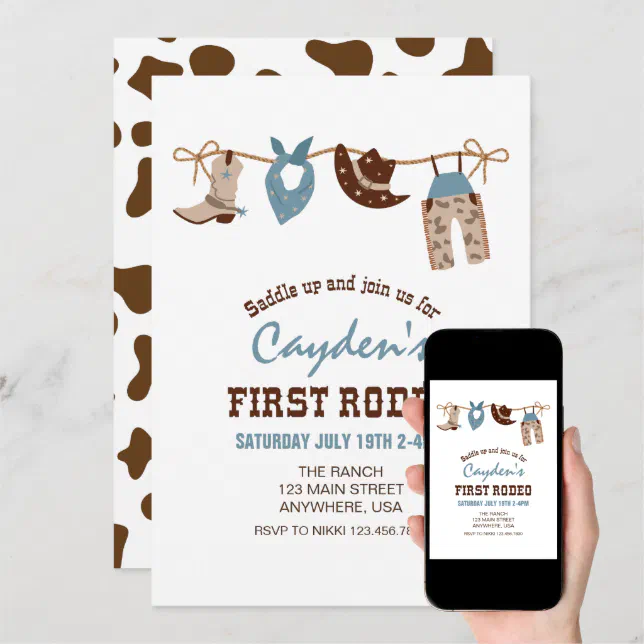 First Rodeo Western Cowboy First Birthday Invitation | Zazzle