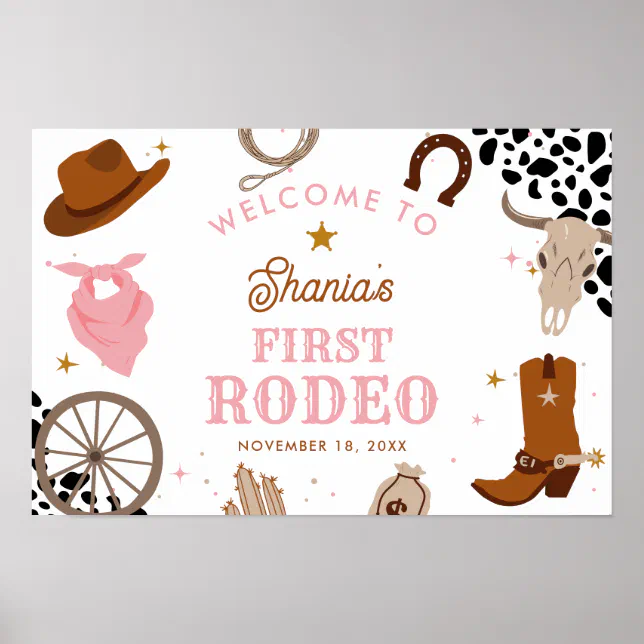 First Rodeo Western Girl First Birthday Welcome Poster | Zazzle
