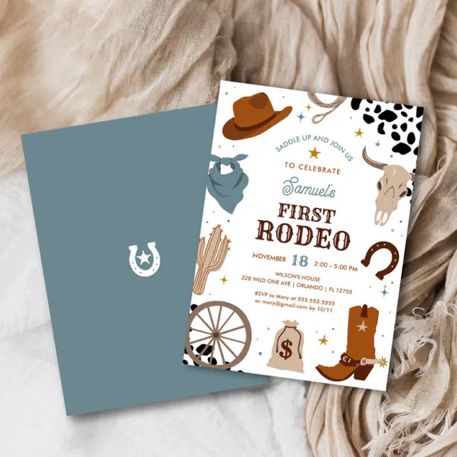 First Rodeo | Western Wild West Boy First Birthday Invitation | Zazzle