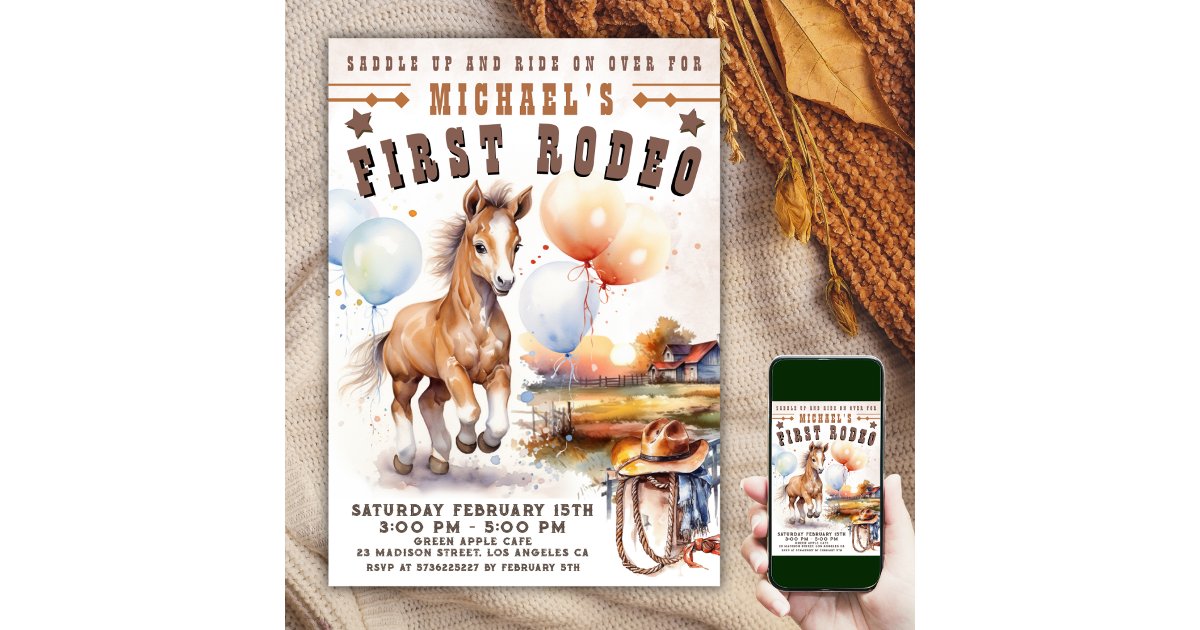 First RODEO | Wild West Cowboy 1st Birthday Boy Invitation | Zazzle