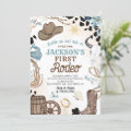 First Rodeo Wild West Cowboy Blue Boy Birthday Invitation | Zazzle