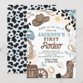 First Rodeo Wild West Cowboy Blue Boy Birthday Invitation | Zazzle