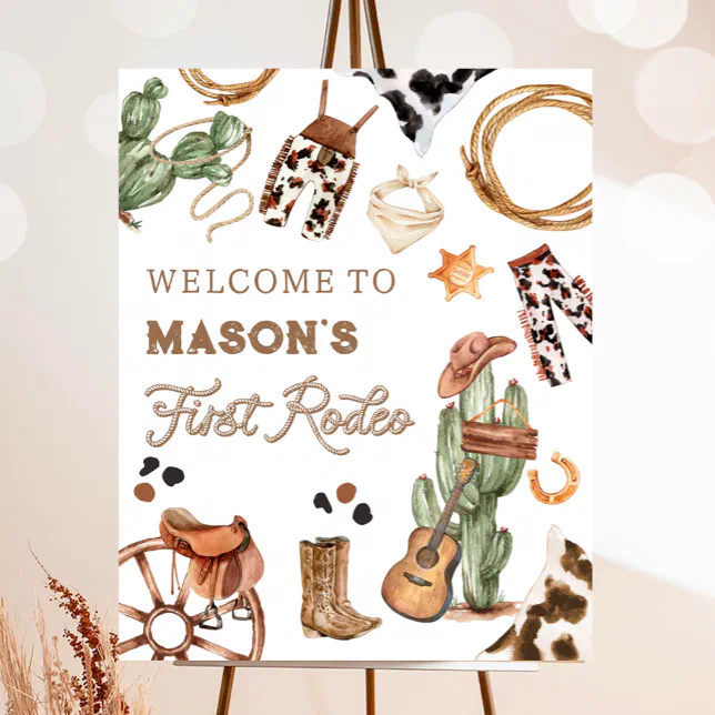 First Rodeo Wild West Cowboy Boy Birthday Welcome Poster | Zazzle