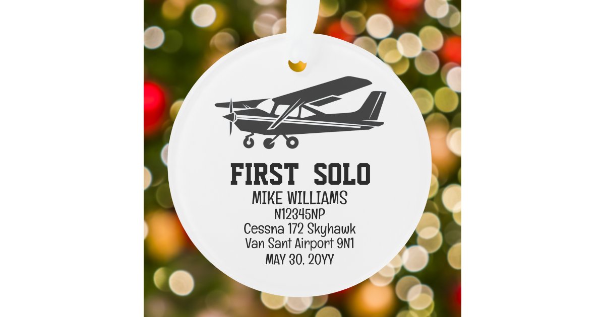 First Solo Airplane PILOT Aviation Personalized Ornament | Zazzle