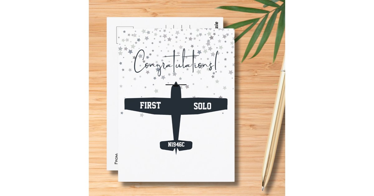 First Solo Simple Airplane, Personalized Aviation Postcard | Zazzle