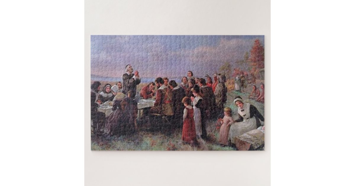 First Thanksgiving at Plymouth in 1621 Jigsaw Puzzle | Zazzle