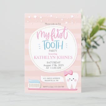 First Tooth Baby girl party invitation | Zazzle