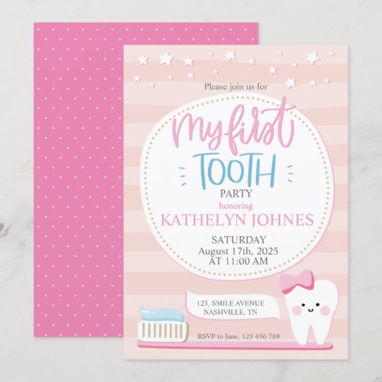 First Tooth Baby girl party invitation | Zazzle.com