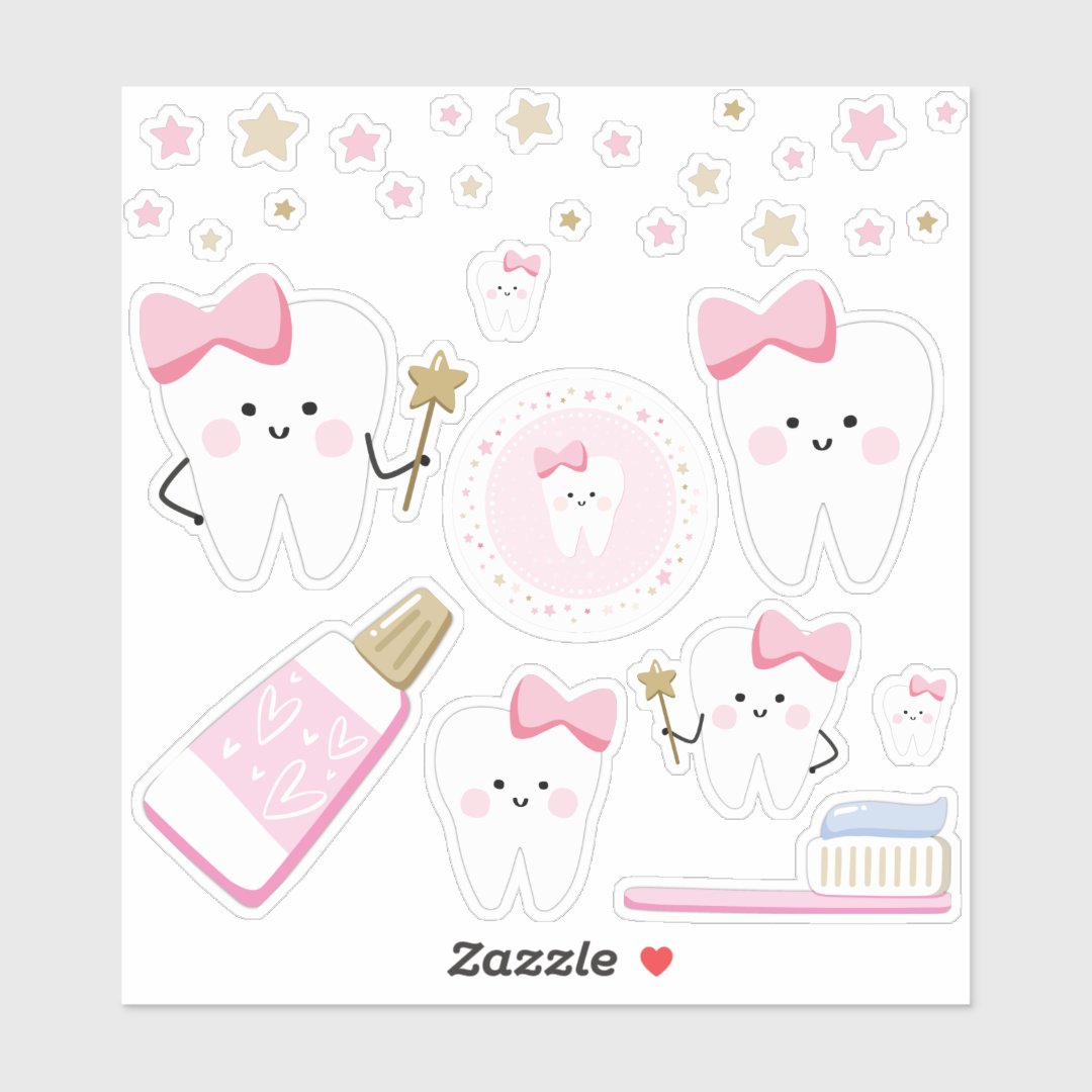 First Tooth Baby Girl Scrapbook or Party Decor Sticker | Zazzle