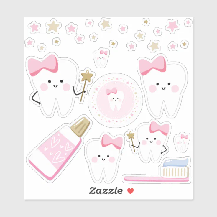 First Tooth Baby Girl Scrapbook or Party Decor Sticker | Zazzle