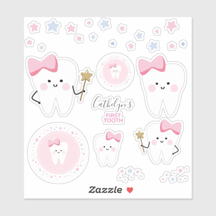 First Tooth Baby Girl Scrapbook or Party Stickers | Zazzle