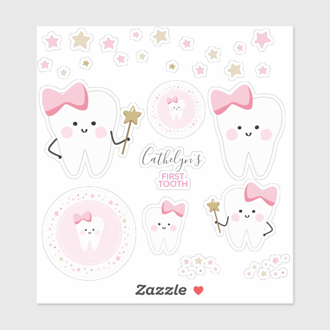 First Tooth Baby Girl Scrapbook or Party Stickers | Zazzle
