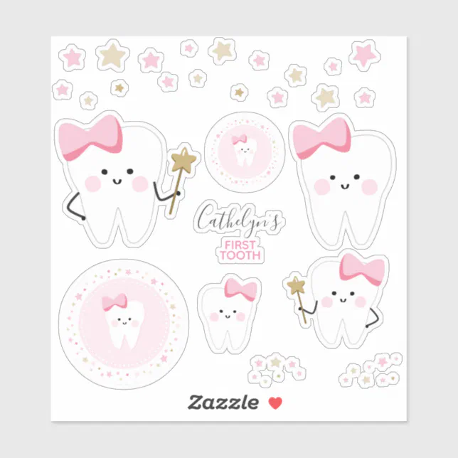 First Tooth Baby Girl Scrapbook or Party Stickers | Zazzle