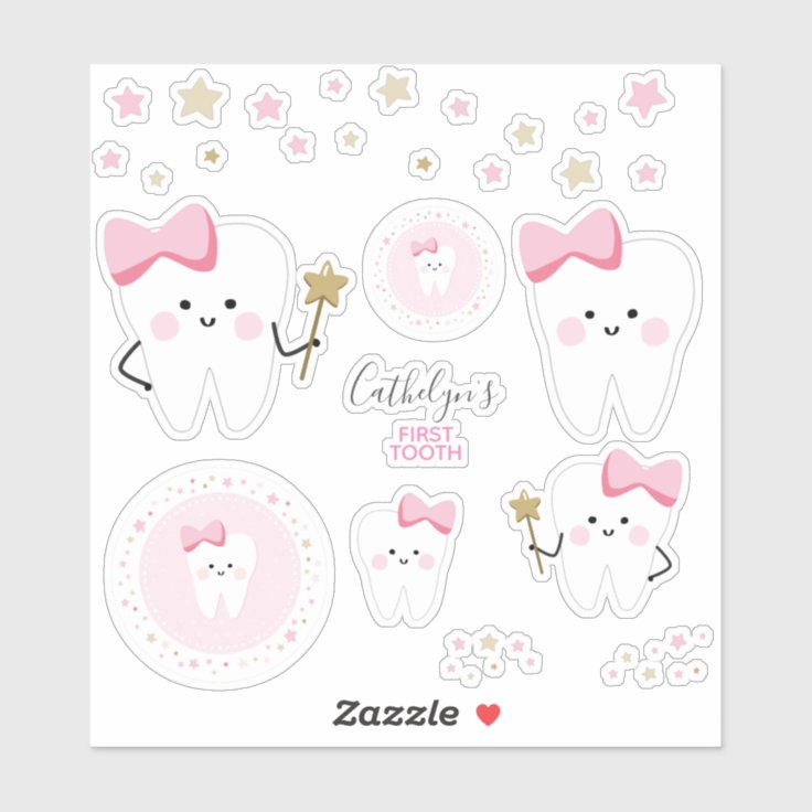 First Tooth Baby Girl Scrapbook or Party Stickers | Zazzle