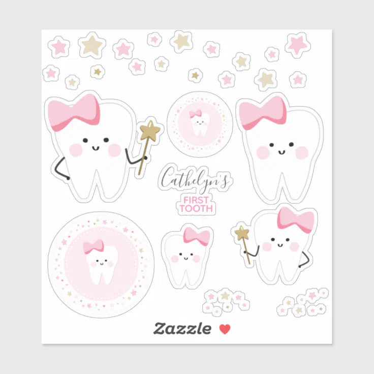 First Tooth Baby Girl Scrapbook or Party Stickers | Zazzle
