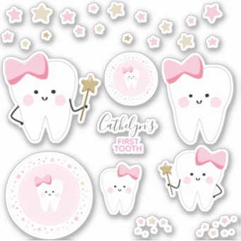 First Tooth Baby Girl Scrapbook or Party Stickers | Zazzle