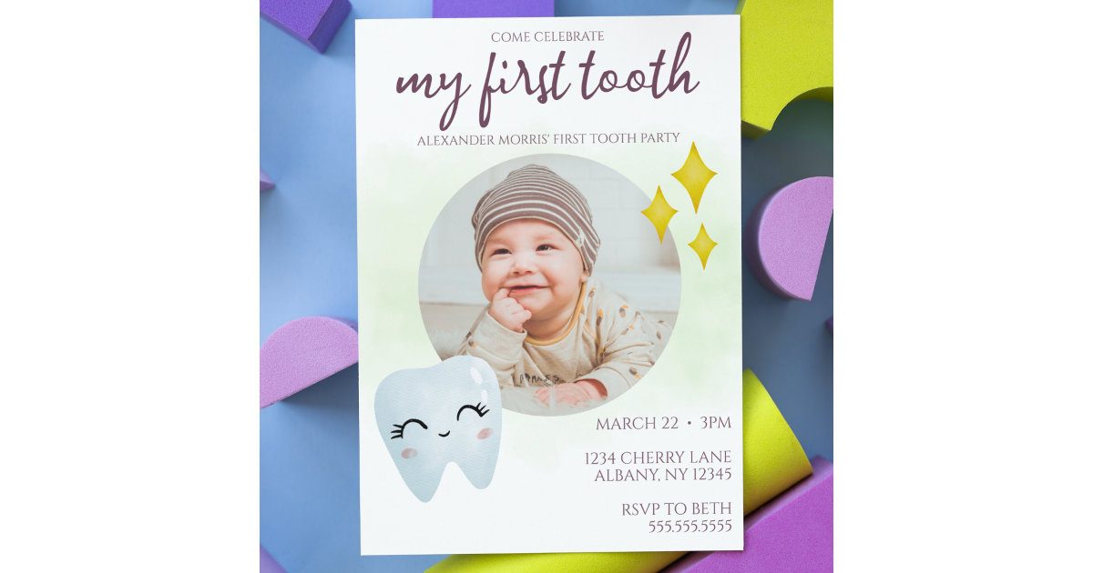 First Tooth Party Cute Photo Invitation | Zazzle