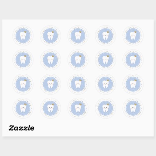 First Tooth party decoration. For baby boy. Classic Round Sticker | Zazzle