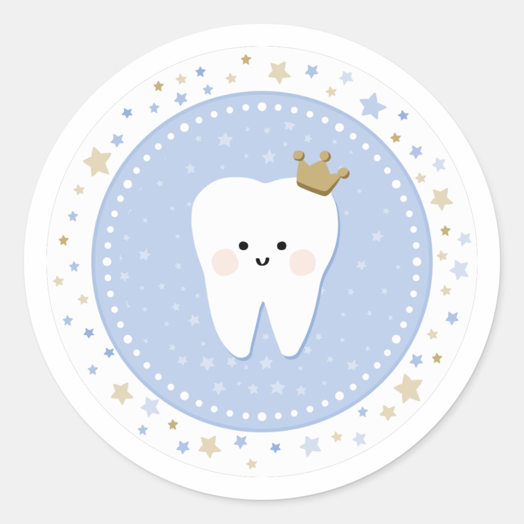 First Tooth party decoration. For baby boy. Classic Round Sticker | Zazzle