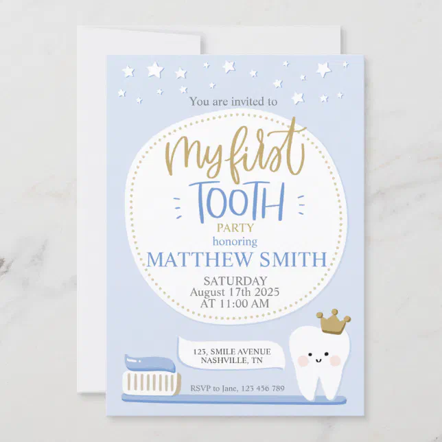First Tooth Party Invitation for Boy | Zazzle