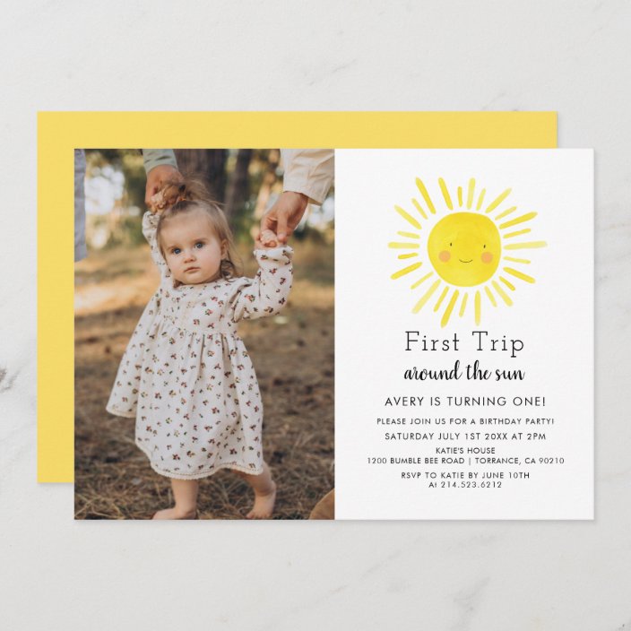 First Trip Around The Sun 1st Birthday Photo Invitation