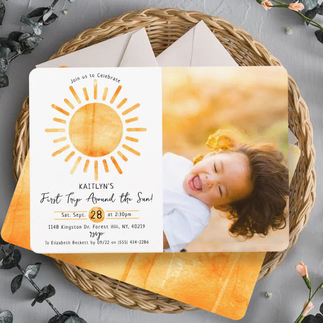 First Trip Around The Sun 1st Birthday Photo Invitation | Zazzle