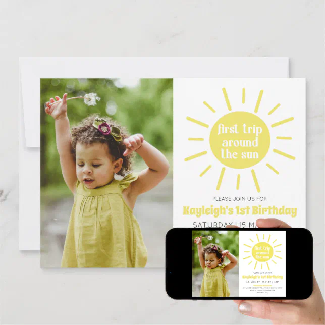 First Trip Around The Sun 1st Birthday Photo Invitation | Zazzle