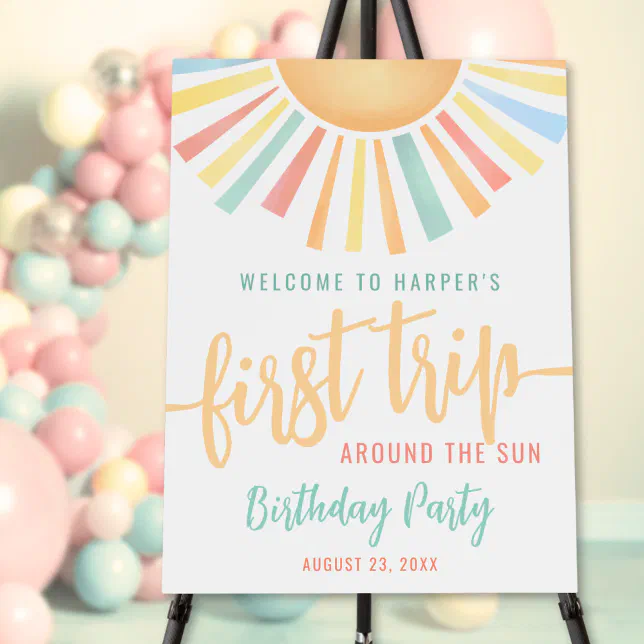 First Trip Around The Sun 1st Birthday Welcome Foam Board | Zazzle