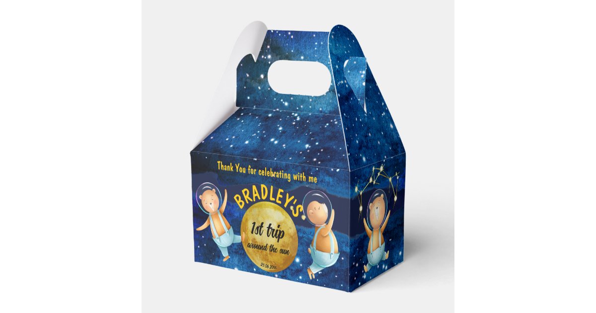 First trip around the sun birthday party custom favor boxes | Zazzle