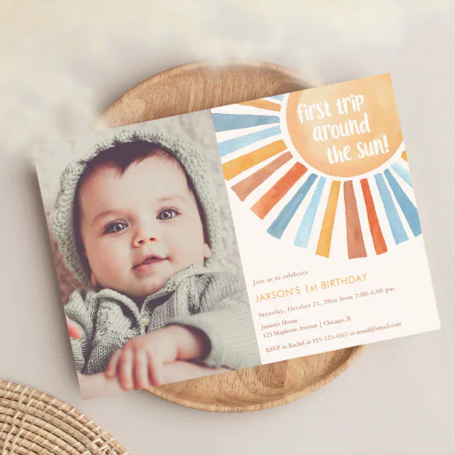 First Trip Around The Sun Boho 1st Birthday Photo Invitation Zazzle