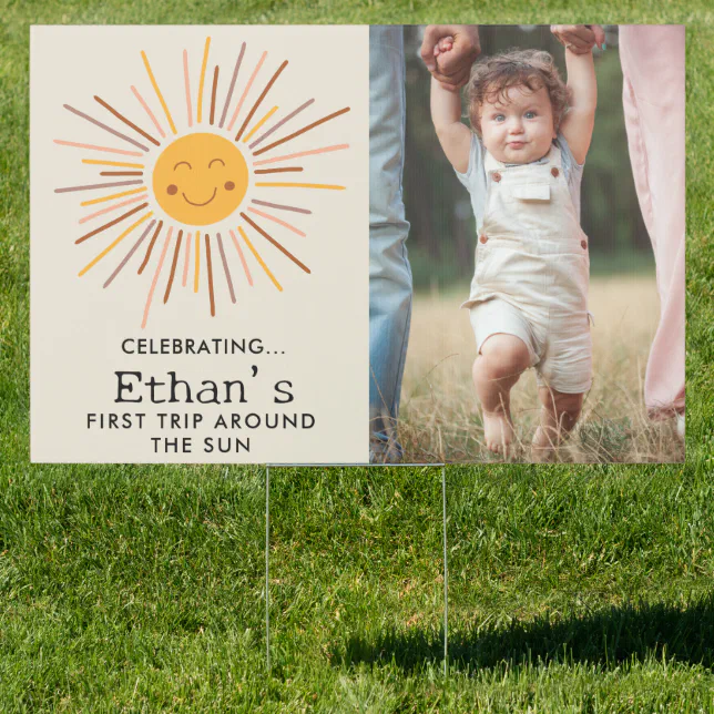 First Trip Around The Sun Custom 1st Birthday Boho Sign | Zazzle