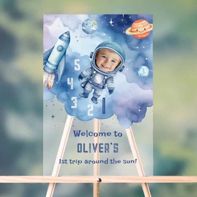 First trip around the sun Outer Space Welcome Acrylic Sign | Zazzle