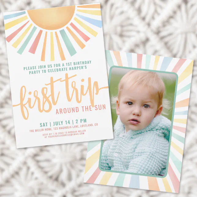 First Trip Around The Sun Photo 1st Birthday Invitation | Zazzle