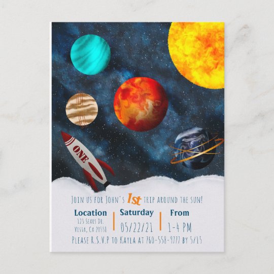 First Trip Around the Sun Space Theme Boy Planets Postcard | Zazzle.com
