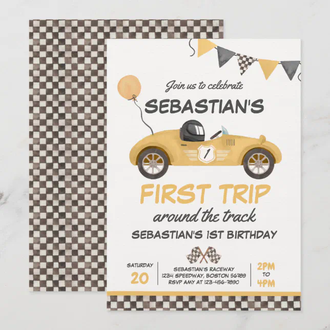 First Trip Around The Track Race Car 1st Birthday Invitation | Zazzle