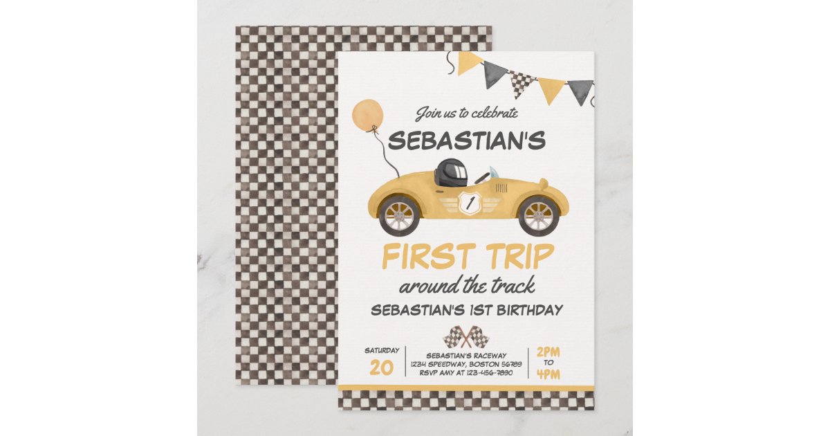 First Trip Around The Track Race Car 1st Birthday Invitation | Zazzle