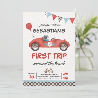 First Trip Around The Track Race Car 1st Birthday Invitation | Zazzle