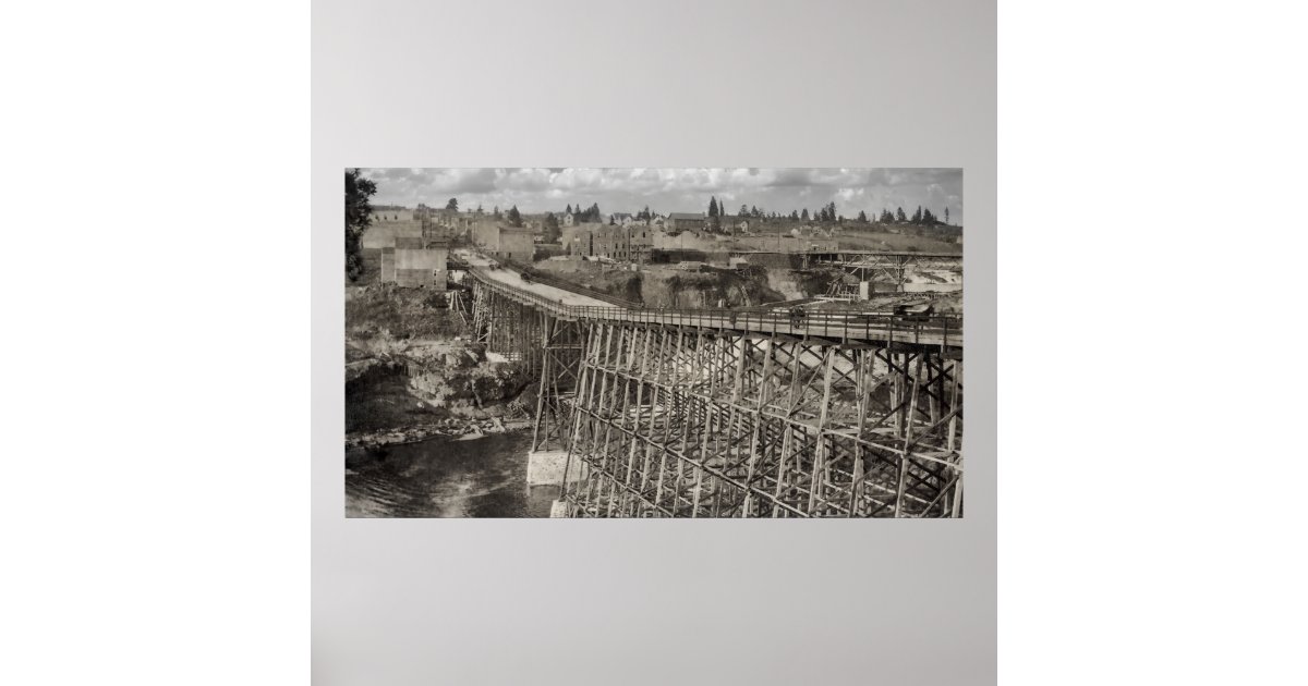 First Wood Monroe St Bridge - Spokane Falls 1889 Poster | Zazzle