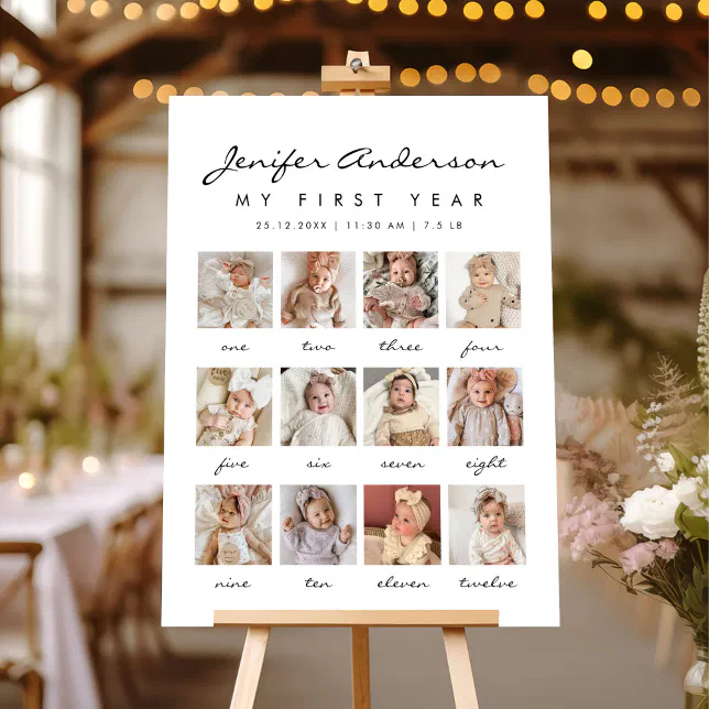 First Year Birthday Photo Milestone Sign | Zazzle