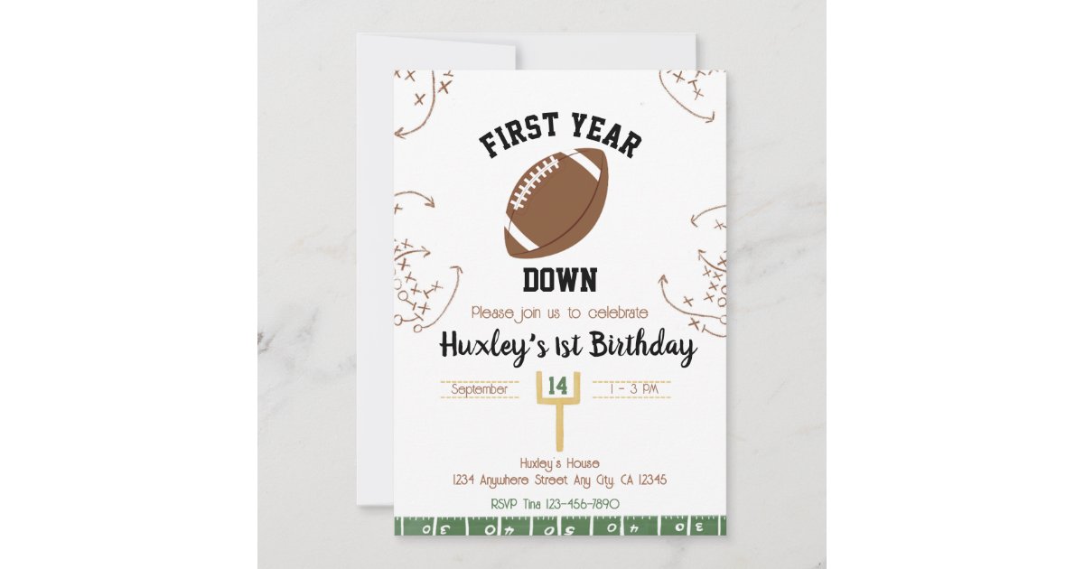 First Year Down 1st Birthday Football Invitation | Zazzle