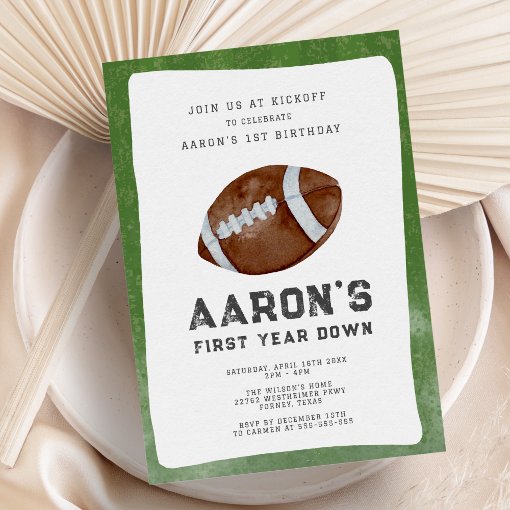 First Year Down Boy Football 1st Birthday Party Invitation | Zazzle