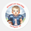 First Year Down Football 1st Birthday Classic Round Sticker | Zazzle