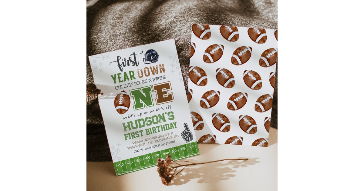 First Year Down Football 1st Birthday Invitation | Zazzle