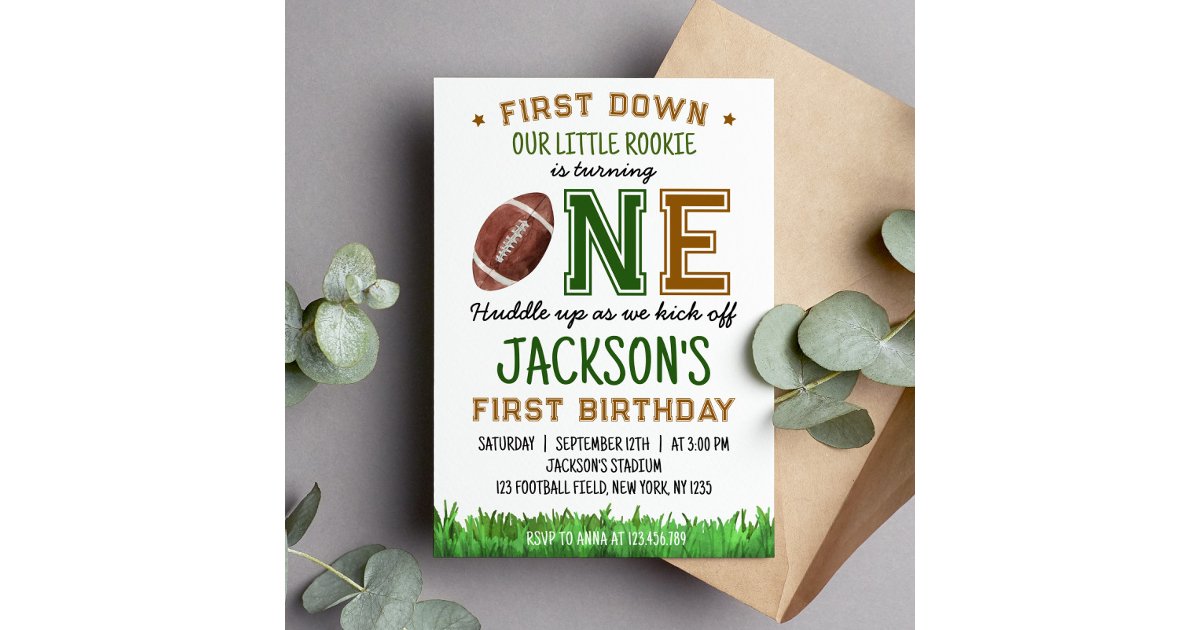 First Year Down Football 1st Birthday Invitation | Zazzle