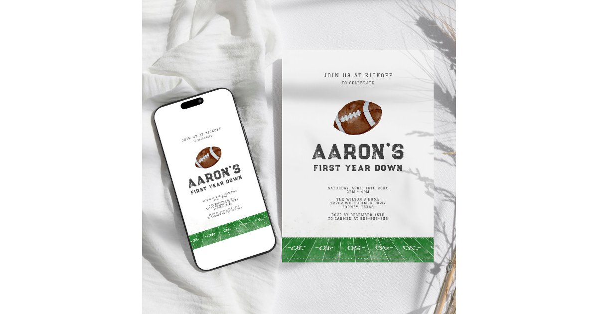 First Year Down Football 1st Birthday Invitation | Zazzle