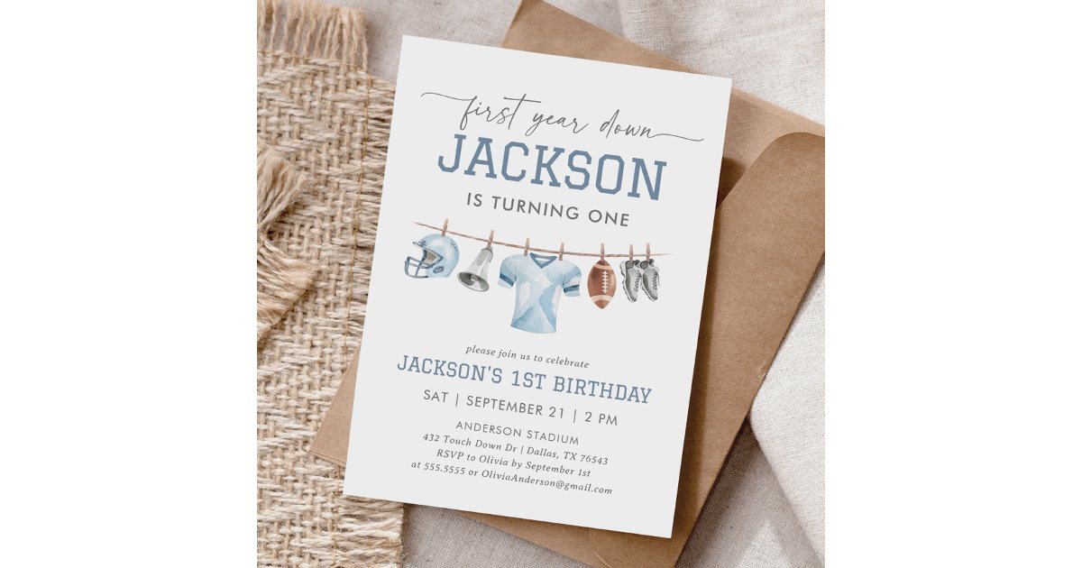 First Year Down Football 1st Birthday Invitation | Zazzle