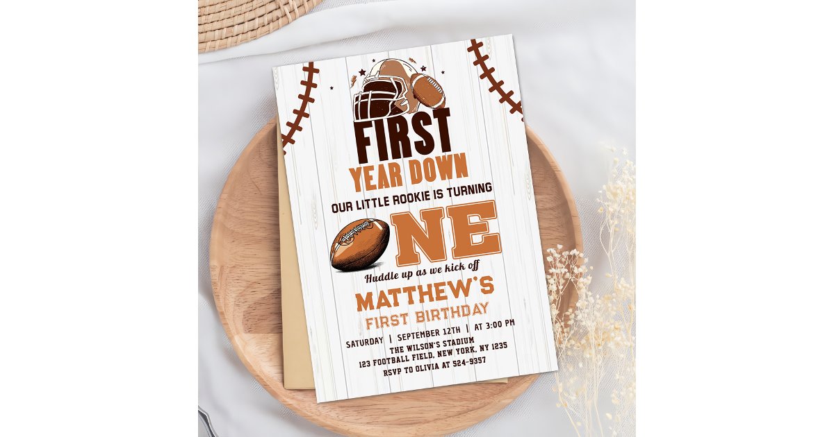 First Year Down Football 1st Birthday Invitation | Zazzle